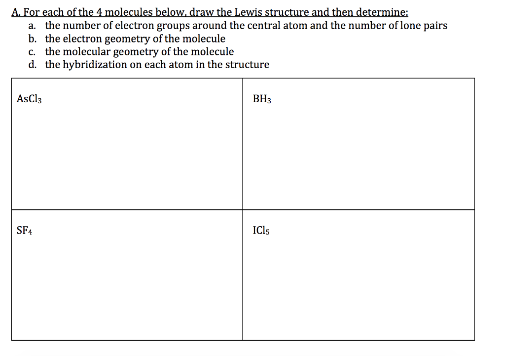 Solved A. For each of the 4 molecules below, draw the Lewis | Chegg.com