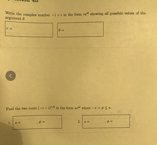 Solved Write argument ?. complex mumber -1 + i in the form | Chegg.com