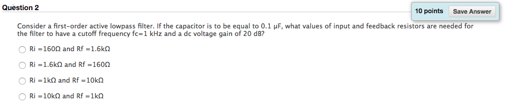Solved Consider a first-order active lowpass filter. If the | Chegg.com