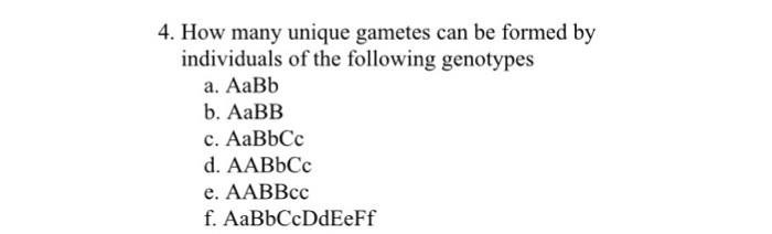 Solved How many unique gametes can be formed by individuals | Chegg.com