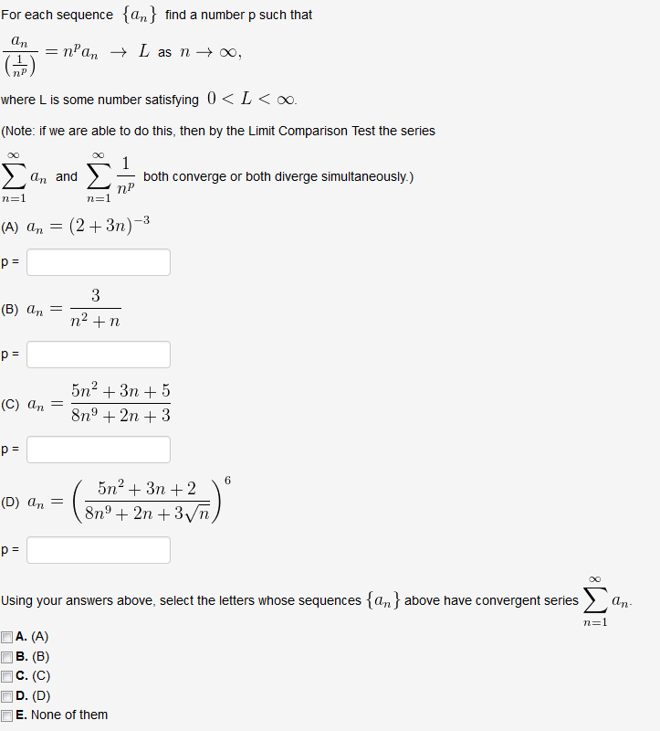 Solved For each sequence {a_n} find a number p such that | Chegg.com