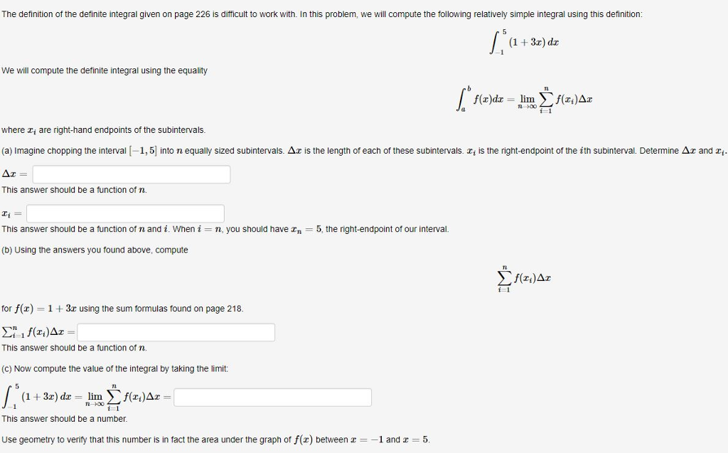 Solved The definition of the definite integral given on page | Chegg.com