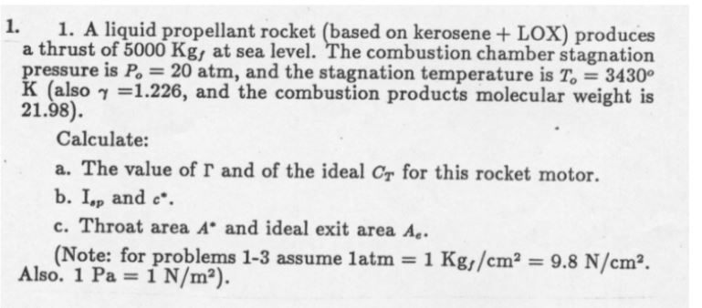 1. 1. A liquid propellant rocket (based on kerosene + | Chegg.com