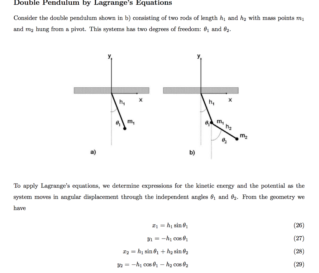 Solved Double Pendulum by Lagrange's Equations Consider the | Chegg.com