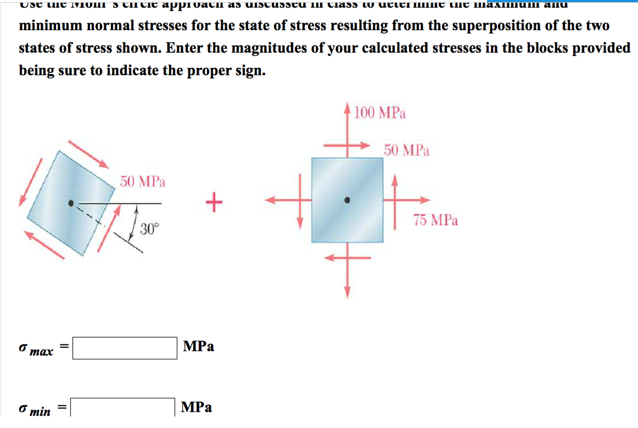 Solved Minimum normal stresses for the state of stress | Chegg.com