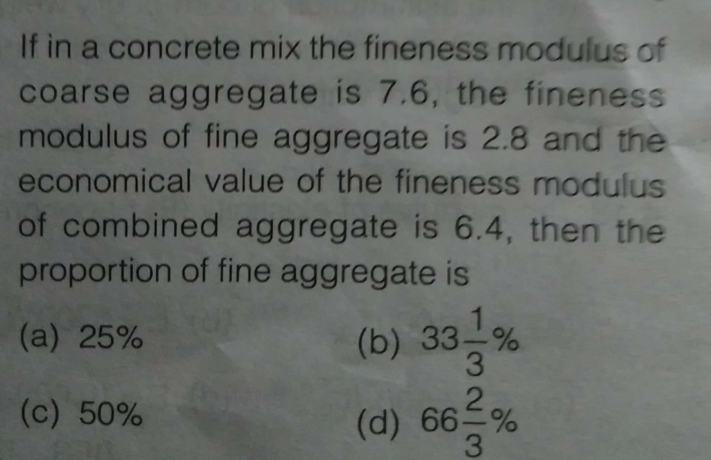 Solved If in a concrete mix the fineness modulus of coarse | Chegg.com