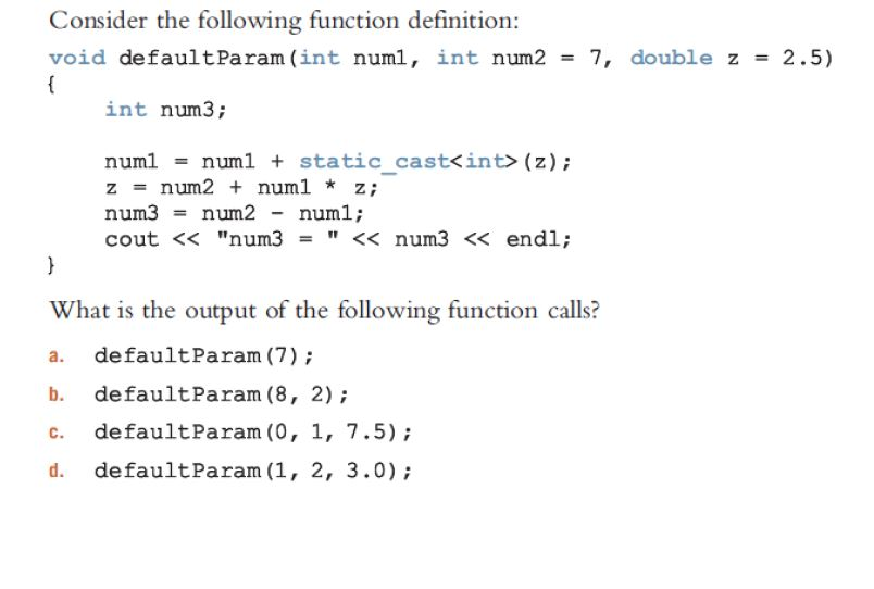 Solved Consider The Following Function Definition Void 