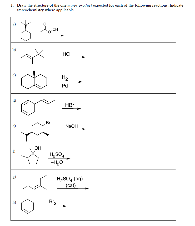Solved Draw The Structure Of The One Major Product Expected