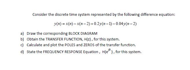 Solved Consider the discrete time system represented by the | Chegg.com