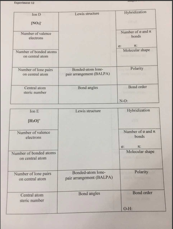 Solved Experiment 12 Hybridization lon D Lewis structure | Chegg.com