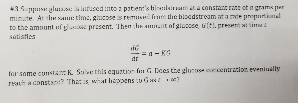 Solved #3 Suppose glucose is infused into a patient's | Chegg.com