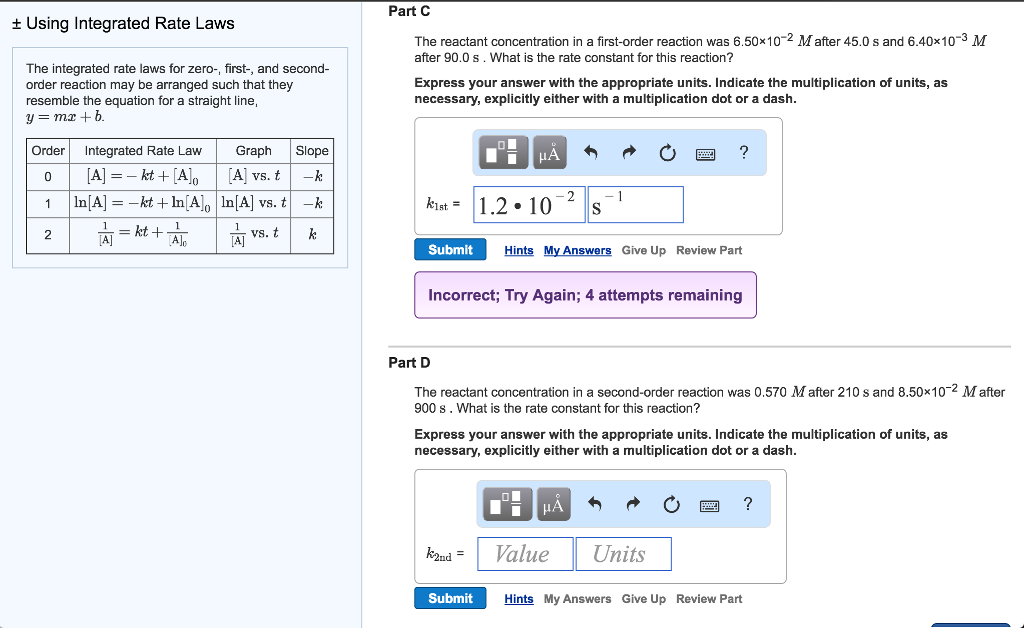 Solved t Using Integrated Rate Laws The integrated rate laws | Chegg.com