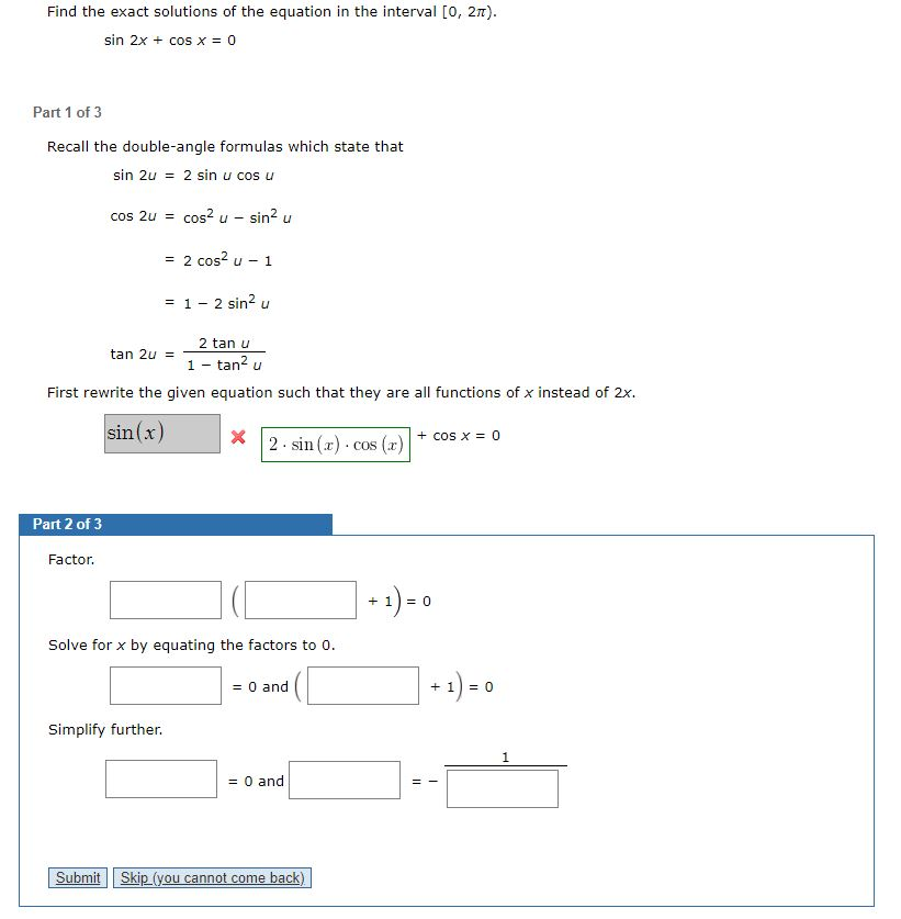 Solved Find the exact solutions of the equation in the | Chegg.com