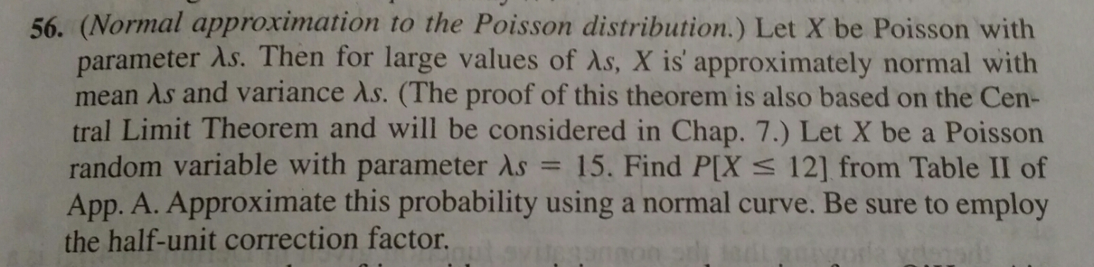 Solved 56. (Normal approximation to the Poisson | Chegg.com