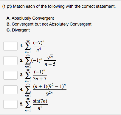 Solved Convergence & Divergence (1 pt) Match each of the | Chegg.com