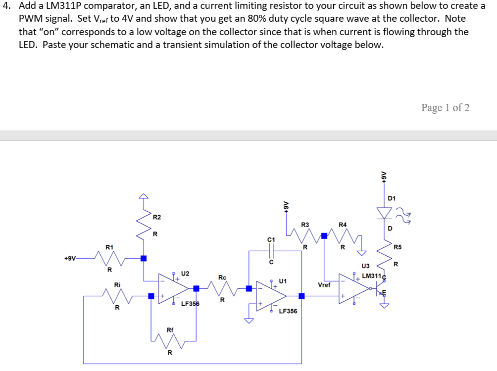 4. Add a LM311P comparator, an LED, and a current | Chegg.com
