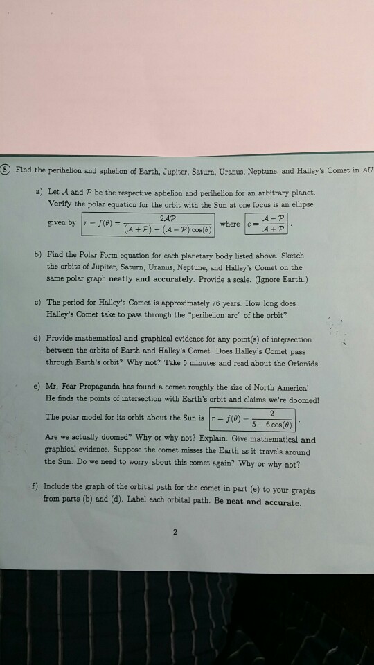 Solved Find the perihelion and aphelion of Earth, Jupiter, | Chegg.com