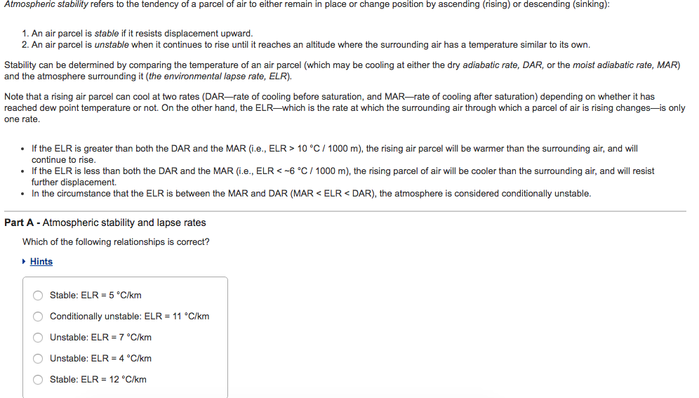 Solved Atmospheric stability refers to the tendency of a | Chegg.com