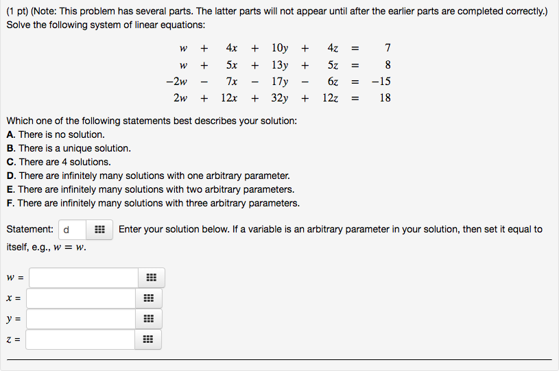 Solved: Solve The Following System Of Linear Equations: Wh... | Chegg.com