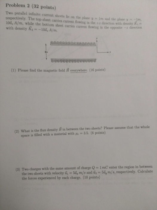 Solved Two parallel infinite current sheets lie on a plane y | Chegg.com