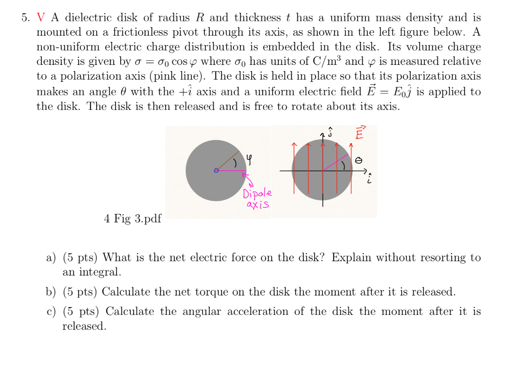 Solved 5. V A dielectric disk of radius R and thickness t | Chegg.com