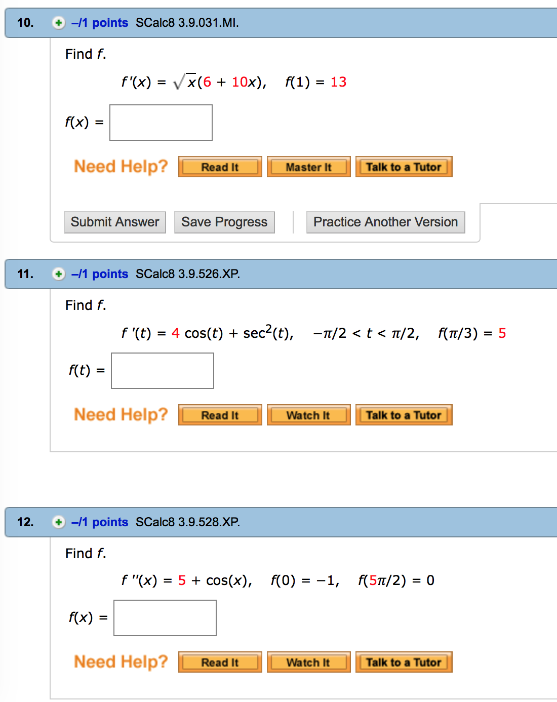 Solved Find f. f\x) = Squareroot x(6 + 10x), f(1) = 13 Find | Chegg.com