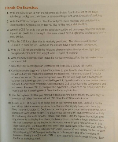 Solved Hands-On Exercises 1. Write the CSS for an id with | Chegg.com