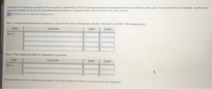 Solved Sep. 3 Purchased merchandise inventory on account | Chegg.com
