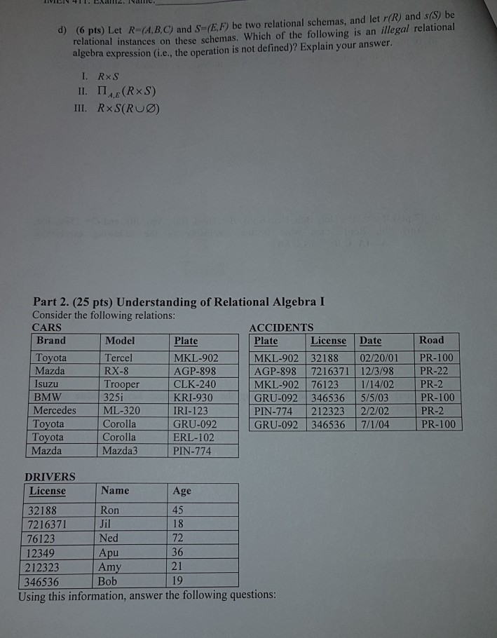 Solved relational instances on these schemas. Which of the | Chegg.com