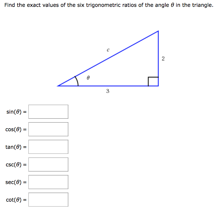 Solved Find the exact values of the six trigonometric ratios | Chegg.com