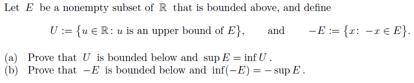 Solved Let E be a nonempty subset of R that is bounded | Chegg.com