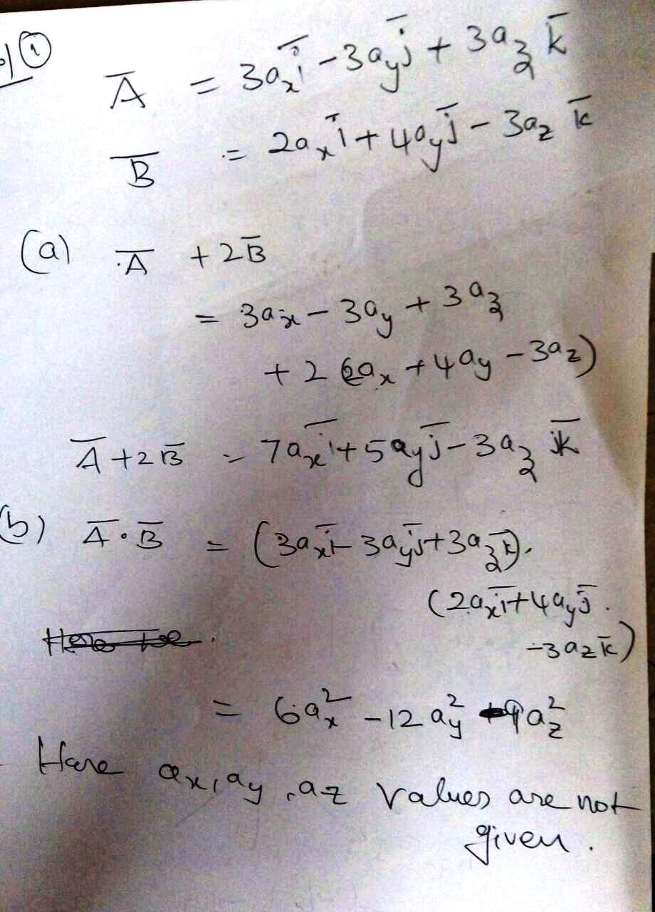 Solved 1. For A=3a,-3a,+3a, and B-2a,+4a,-3a: determine a. | Chegg.com
