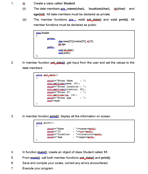 Solved Create a class called Student The data members are; | Chegg.com