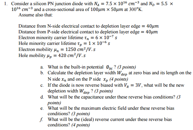 Solved Consider a silicon PN junction diode with NA-7.5 × | Chegg.com