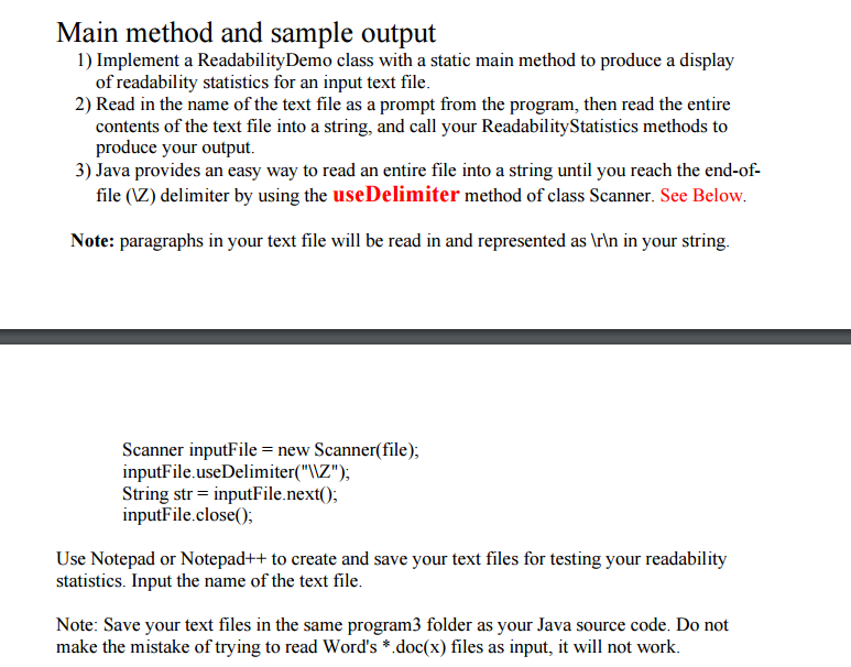 Solved READABILITY STATISTICS - JAVA Instructions for | Chegg.com