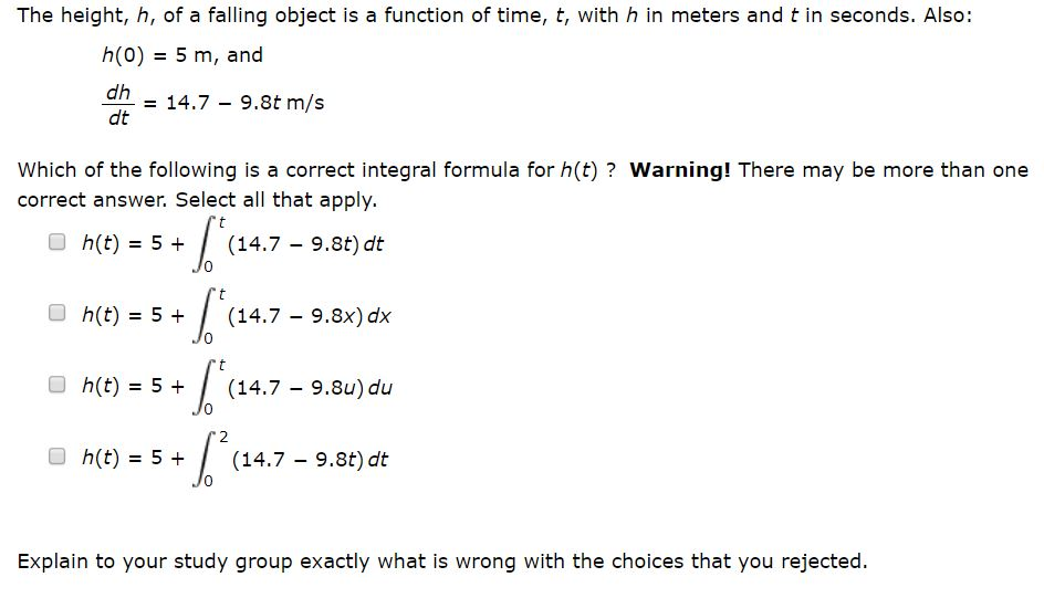 Solved The height, h, of a falling object is a function of | Chegg.com