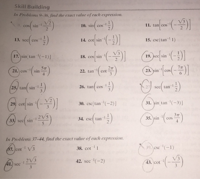 Solved In problem 9-36, find the exact value of each | Chegg.com