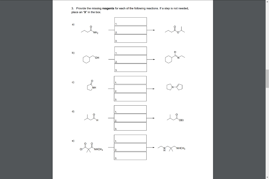 Solved 3. Provide the missing reagents for each of the | Chegg.com