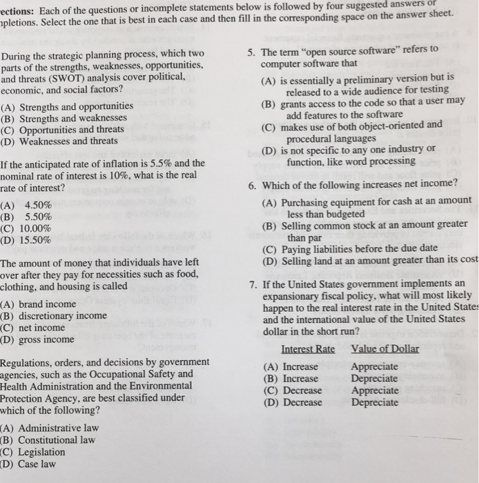 Solved Each of the questions or incomplete statements below | Chegg.com