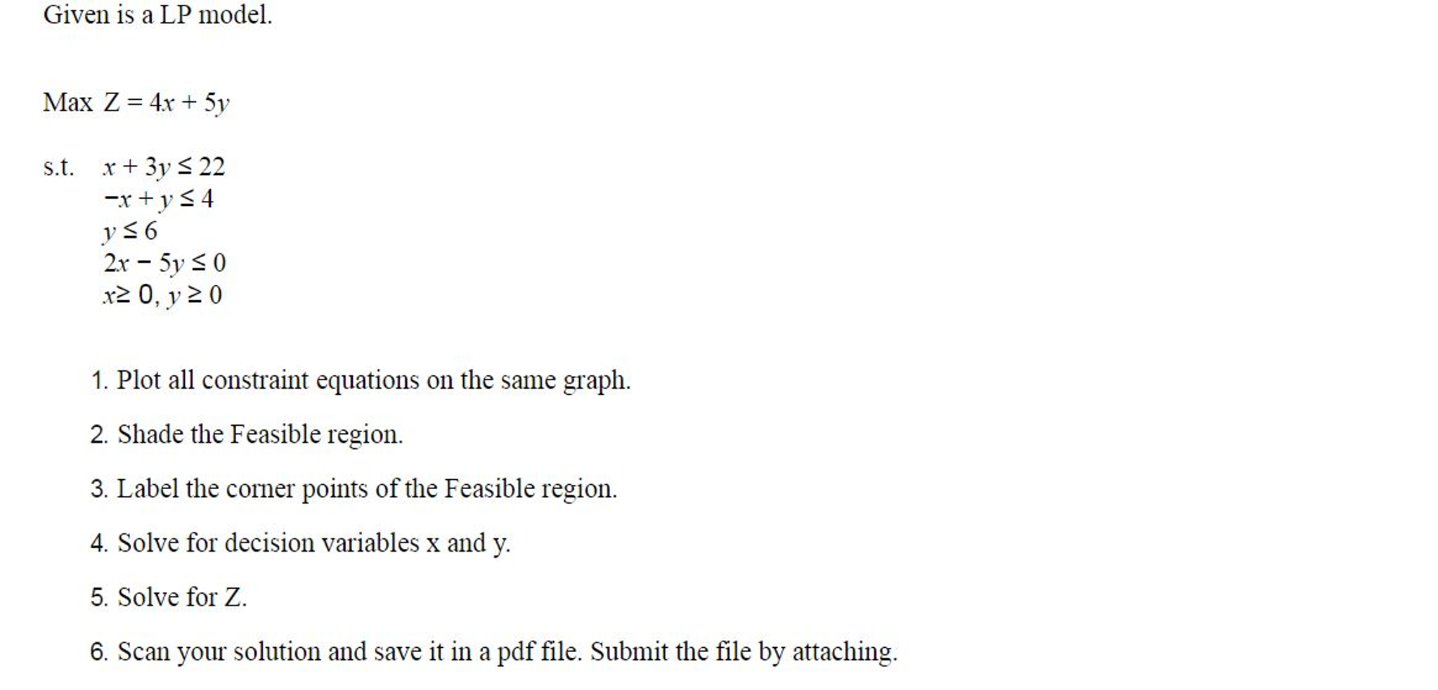 Solved Given is a LP model. Max Z = 4x + 5y s.t. x + 3y | Chegg.com