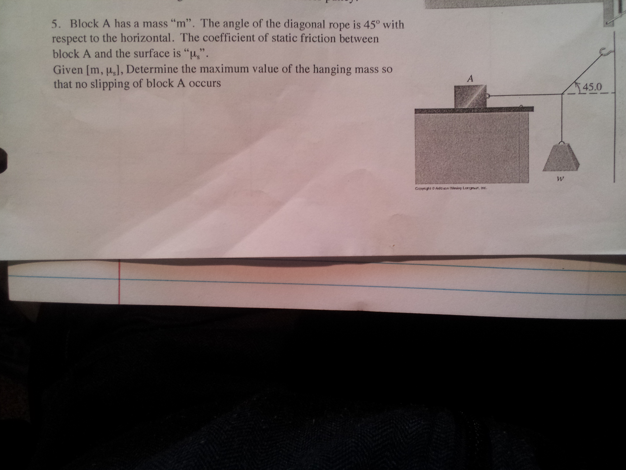 Solved Block A has a mass "m". The angle of the diagonal | Chegg.com