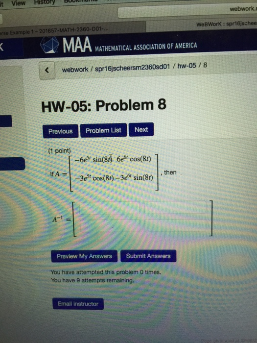Solved If A = You have attempted this problem 0 times. | Chegg.com