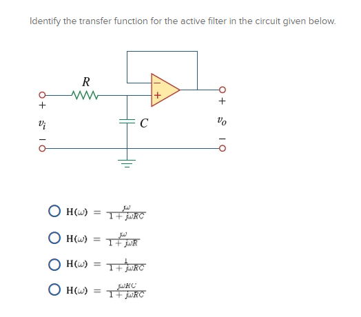 Solved Identify The Transfer Function For The Active Filter 