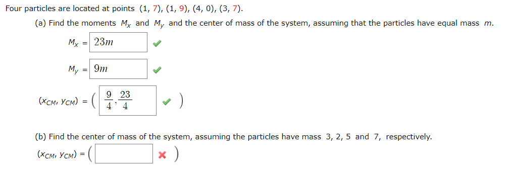Solved Four particles are located at points (1, 7), (1, 9), | Chegg.com