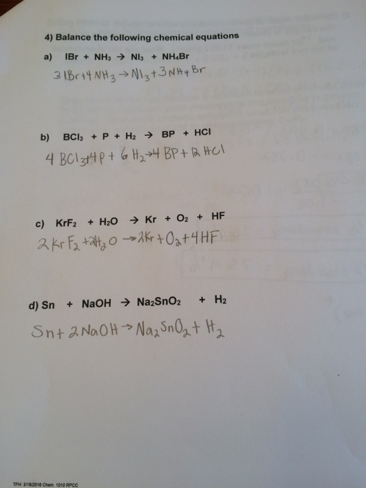 Solved Balance the following chemical equations lBr + NH_3 | Chegg.com