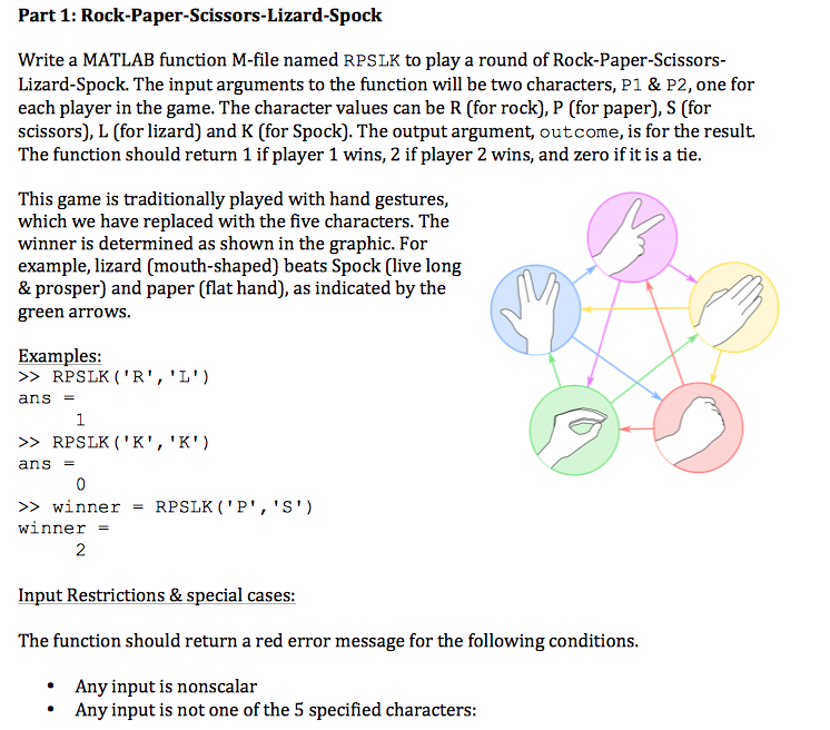 Solved Write A Matlab Function M File Named Rpslk To Play A 3082