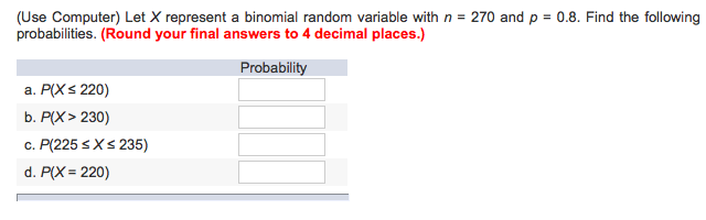 Solved (Use Computer) Let X represent a binomial random | Chegg.com