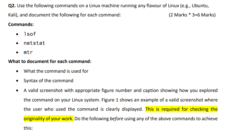 Solved Q2. Use the following commands on a Linux machine | Chegg.com