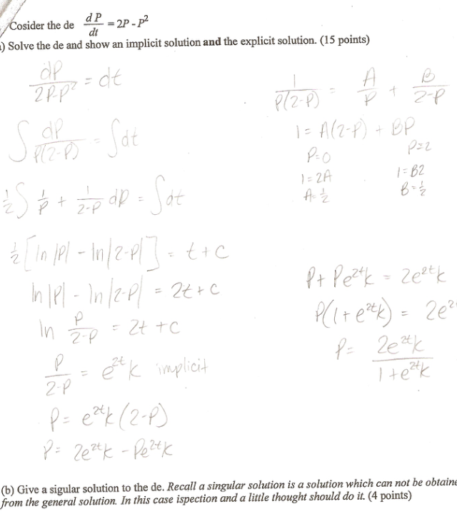 Solved Consider the de dP/dt=2p-P^2 Solve the de and show an | Chegg.com