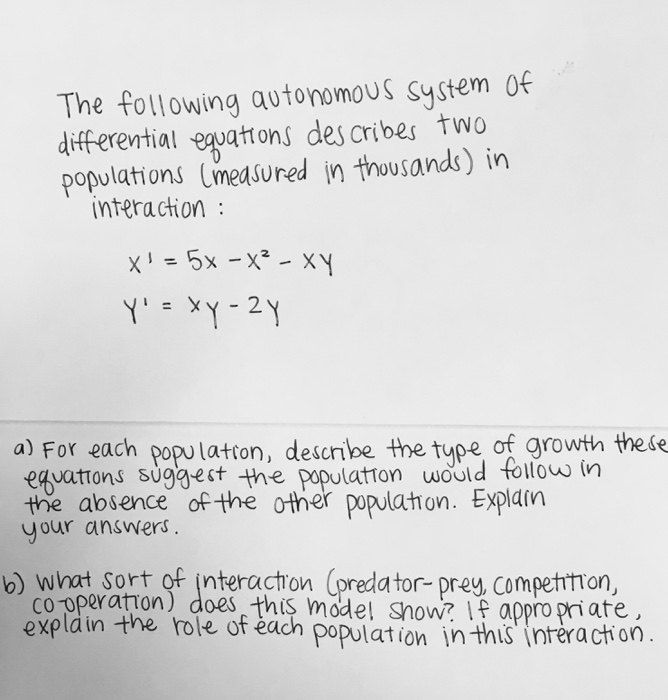 Solved The following autonomous system of differential | Chegg.com